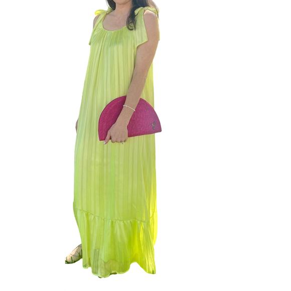 Adrienne | Dresses | New Adrienne Tie Sleeve Maxi Dress In Lemon | Poshmark